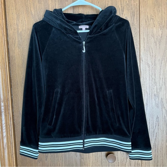 Juicy Couture | Jackets & Coats | Vintage Juicy Couture Black Velour Zip Up Hoodie Small Track ...
